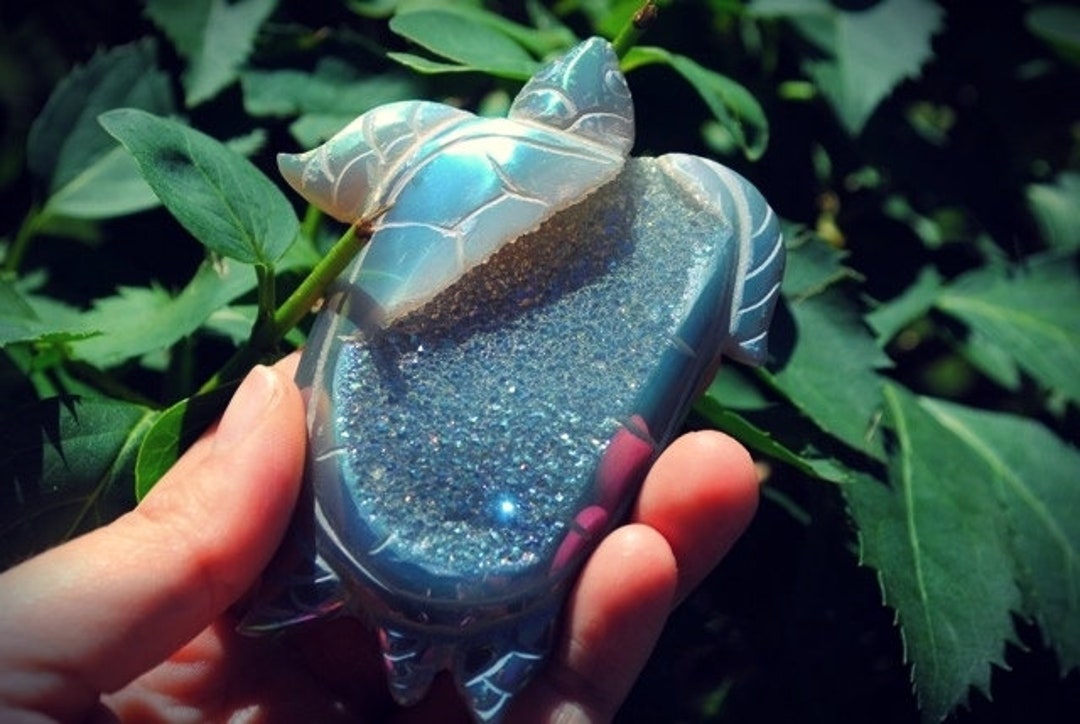 3" Natural Aura Agate Sea Turtle Crystal ~ Crystal ~ Geode ~ Gemstones ...