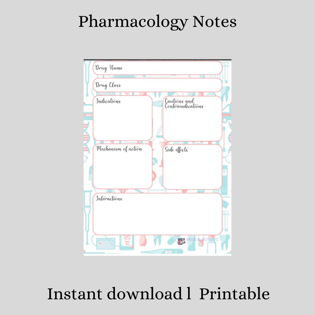 Students Pharmacology Printable Template ,pathology Notes - Etsy