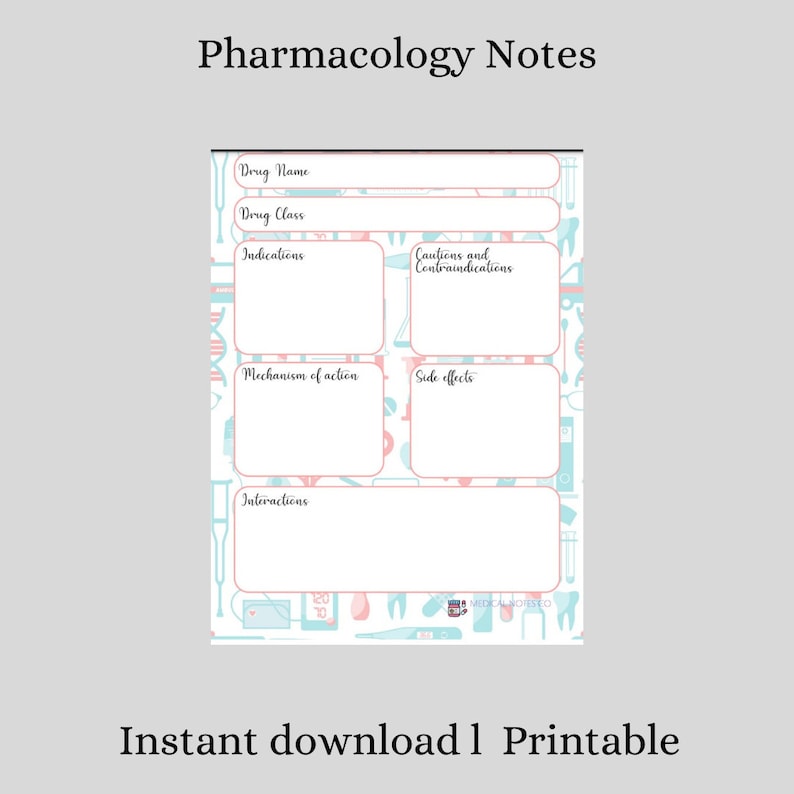 Students Pharmacology Printable Template ,pathology Notes - Etsy