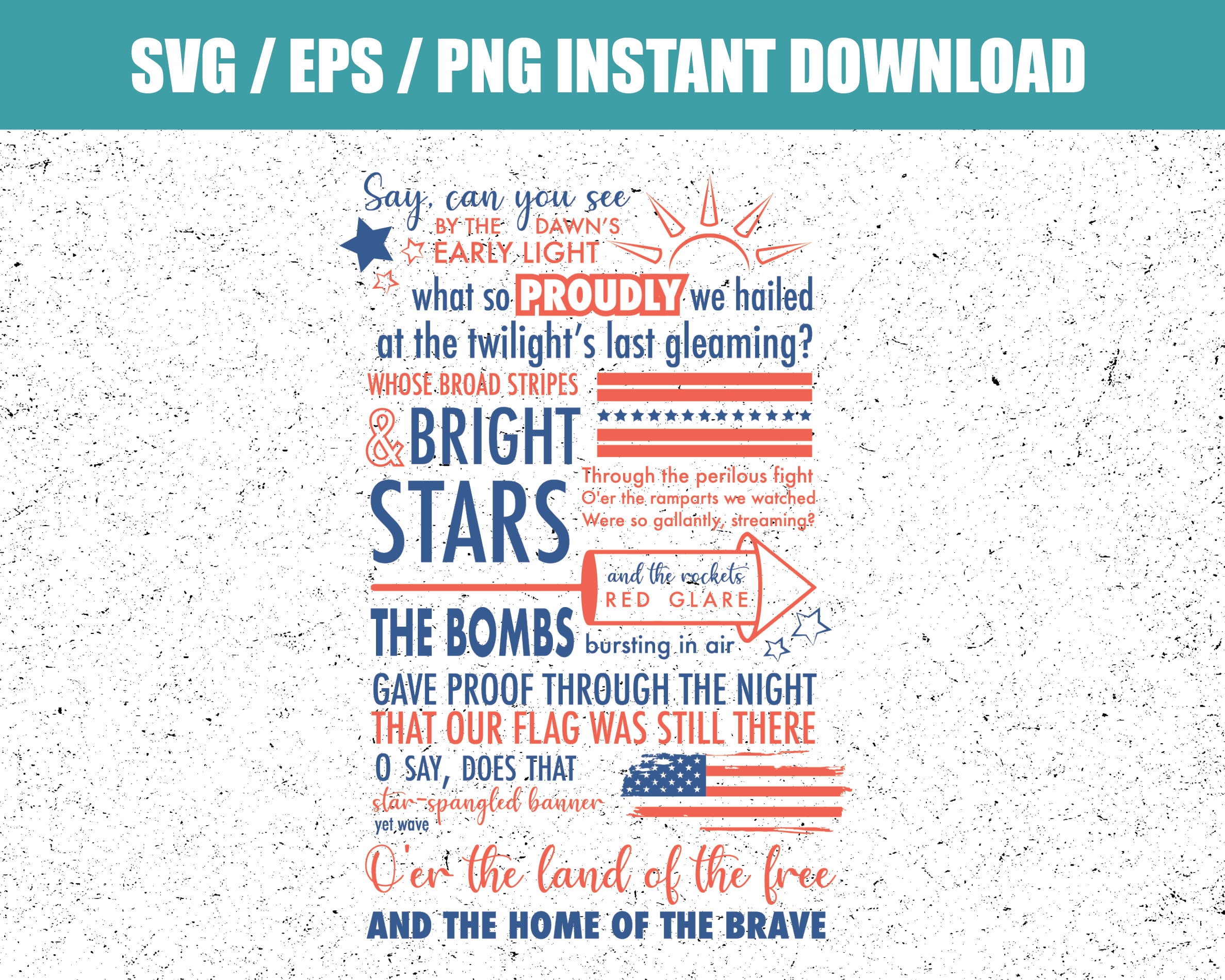 Star-spangle Banner Lyrics EPS, SVG, PNG Printable - Etsy