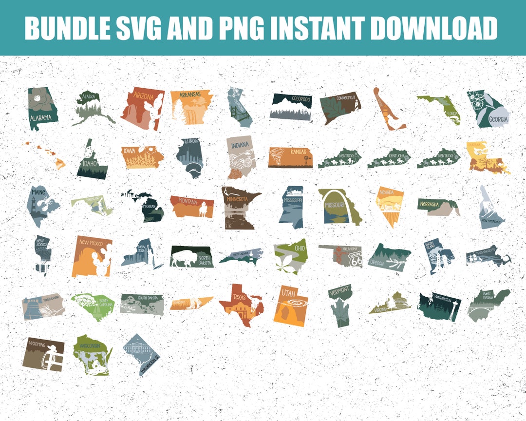 United States State Bundle EPS, PNG, SVG Printable - Etsy
