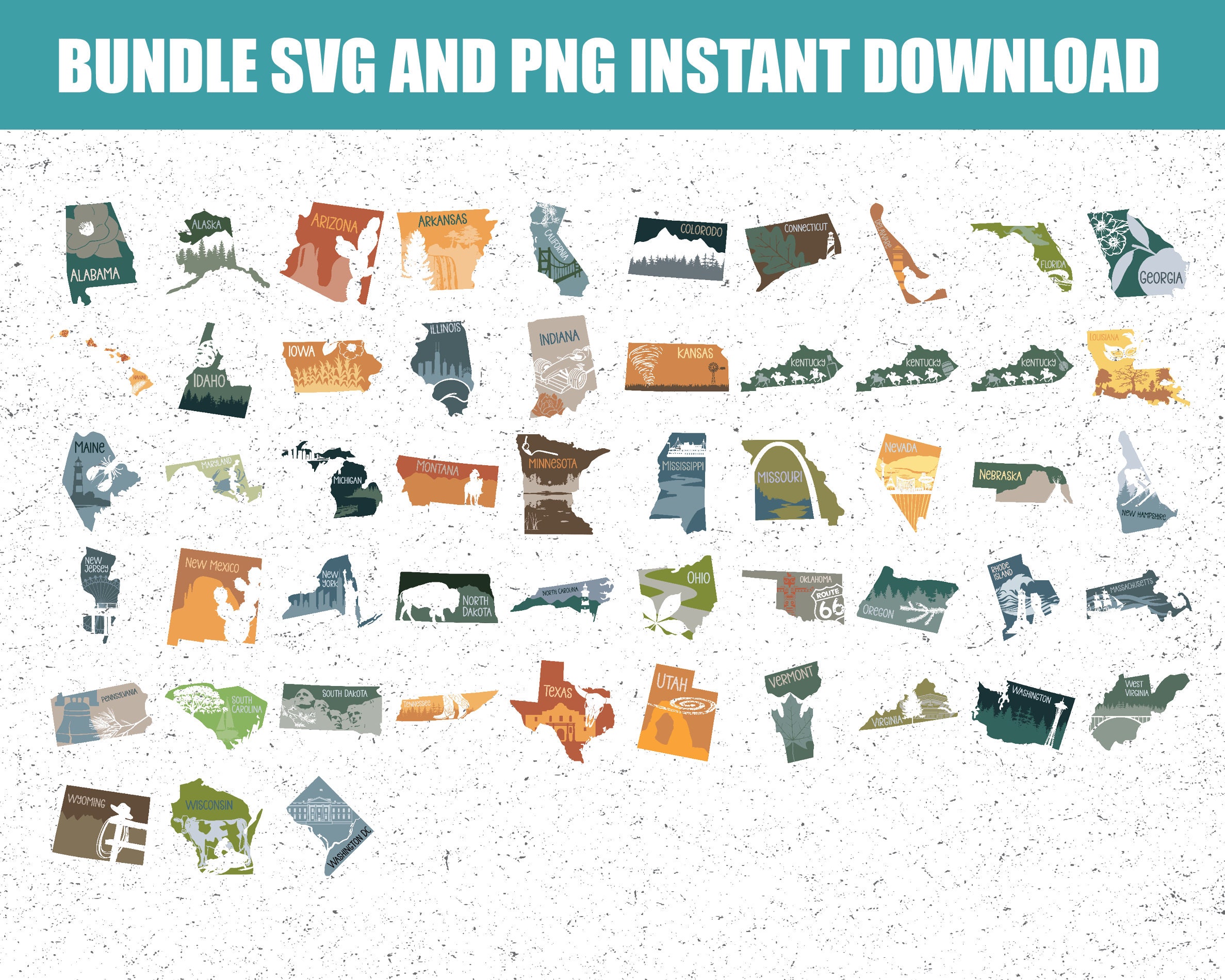 United States State Bundle EPS, PNG, SVG Printable - Etsy