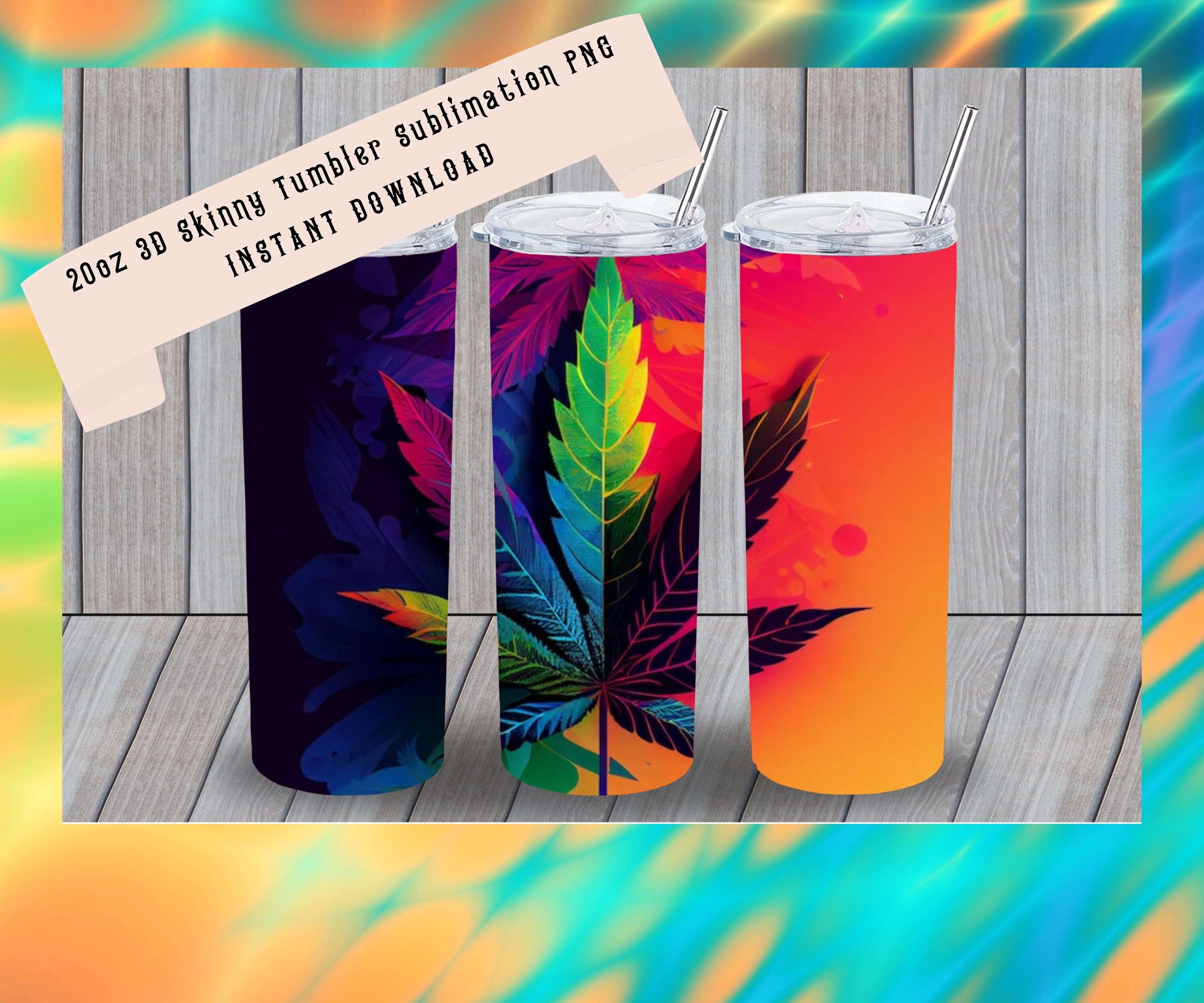 3D Cannabis Tumbler Wrap 3D Marijuana Tumbler Wrap for 20oz Skinny ...