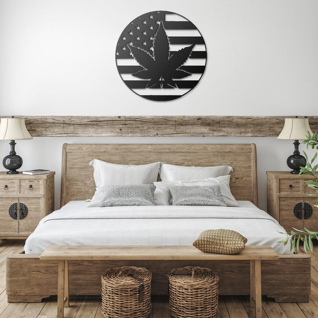 Weed Sign Metal Marijuana Circle Flag With Stars and Stripes Weed Decor ...