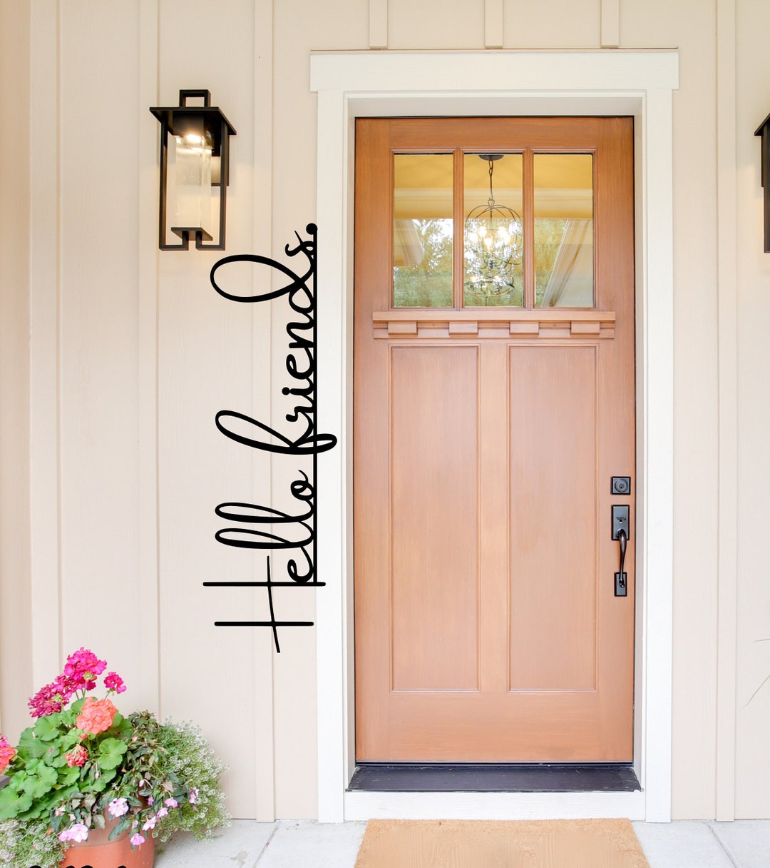 Vertical Hello Freinds Metal Porch Sign Metal Greeting Front Entryway ...
