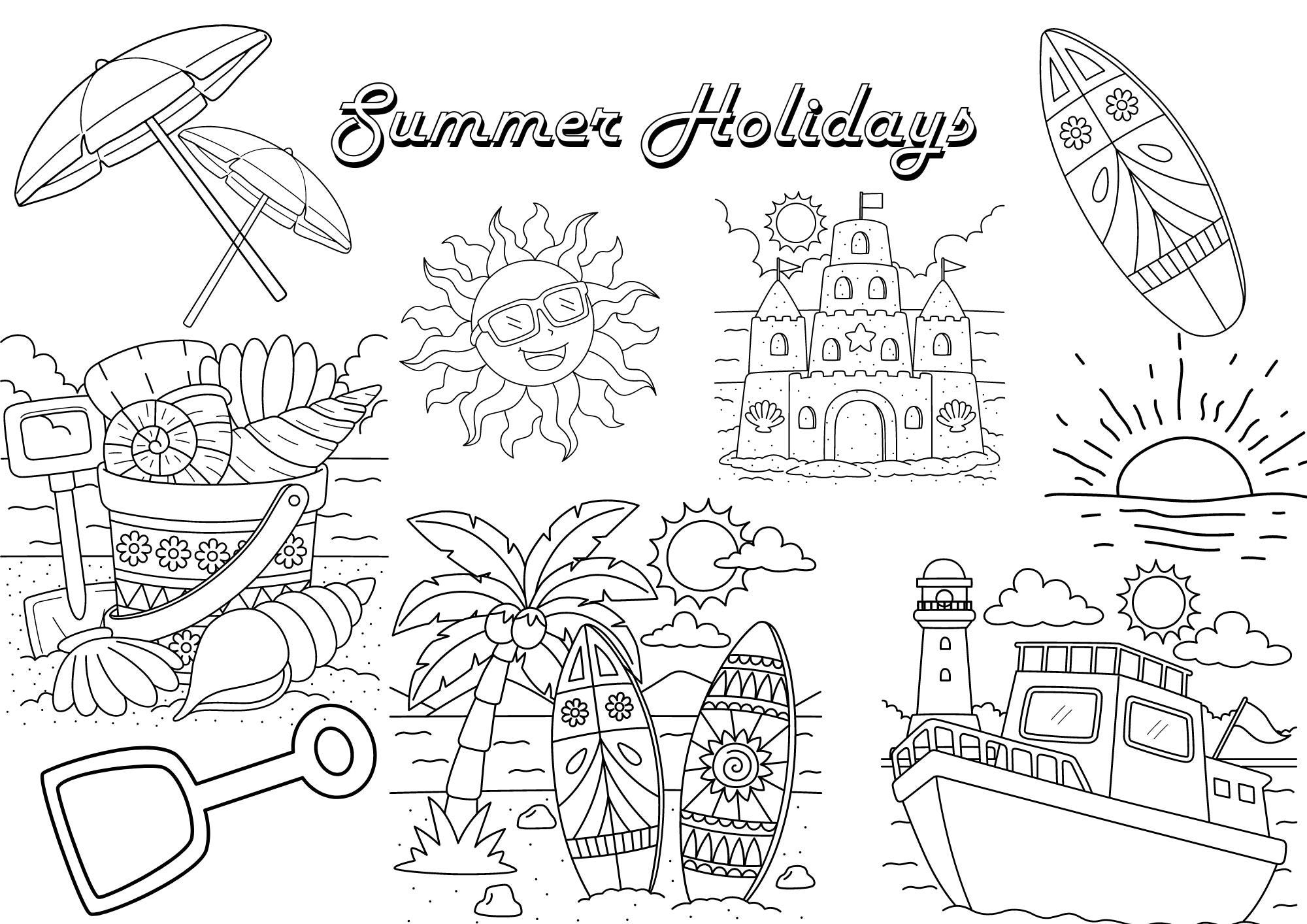 Kids Summer Holidays Coloring Sheet Summer Activity for Kids Family Fun ...