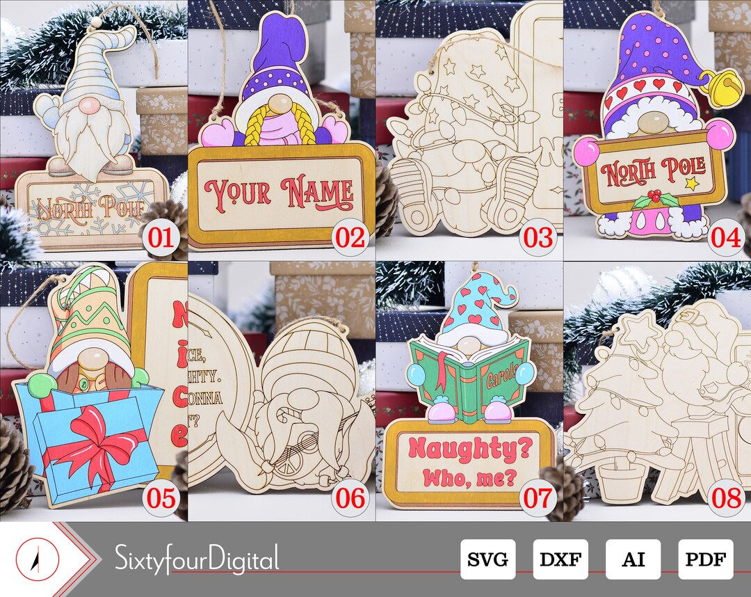8 Large Gnome Designs With Banners - Laser Cut Files - Glowforge - Flux ...