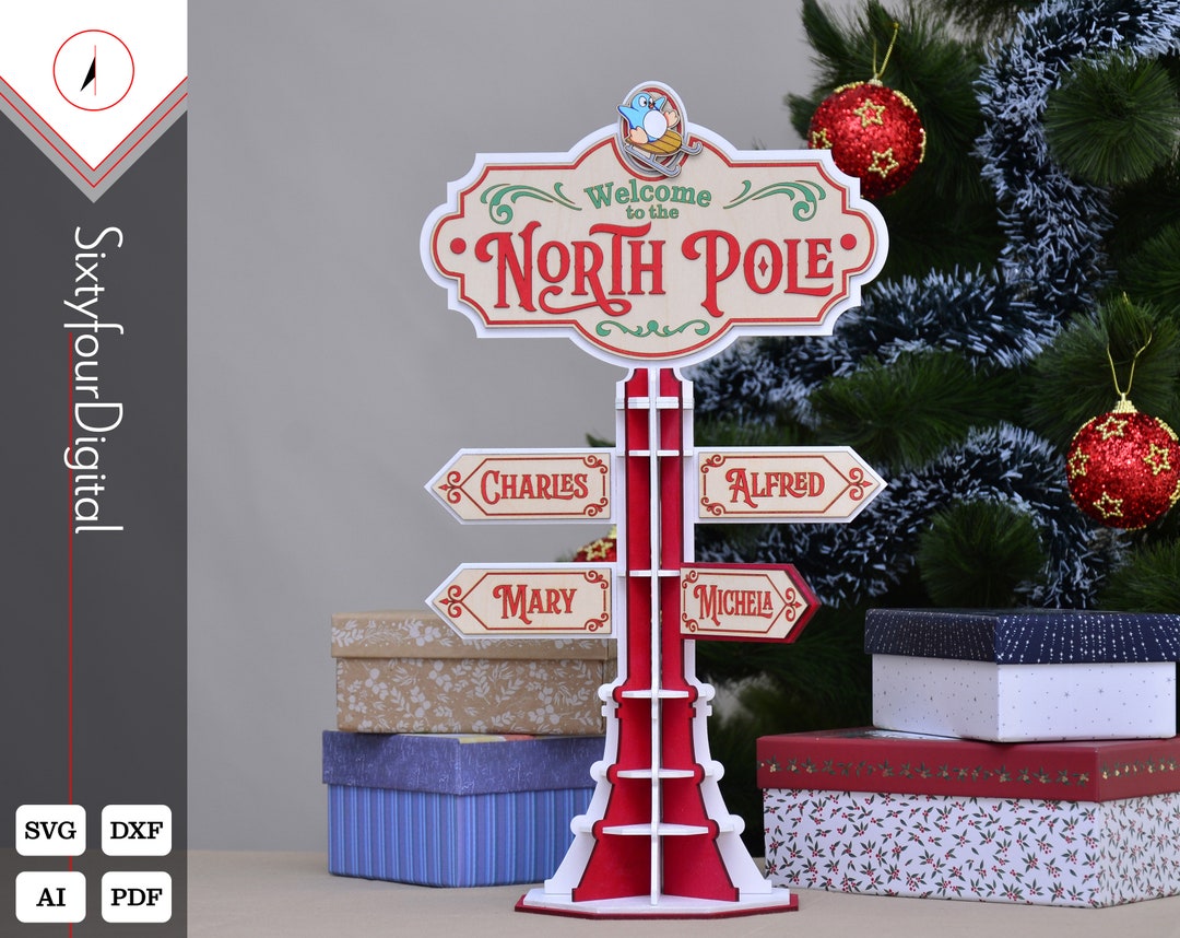 Customisable North Pole Sign With Names Laser Cutting Files - Etsy