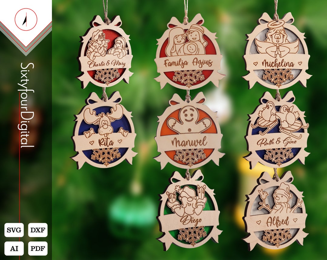 8 Cartoon Custom Baubles - Laser Cut Files - Glowforge - Instant ...