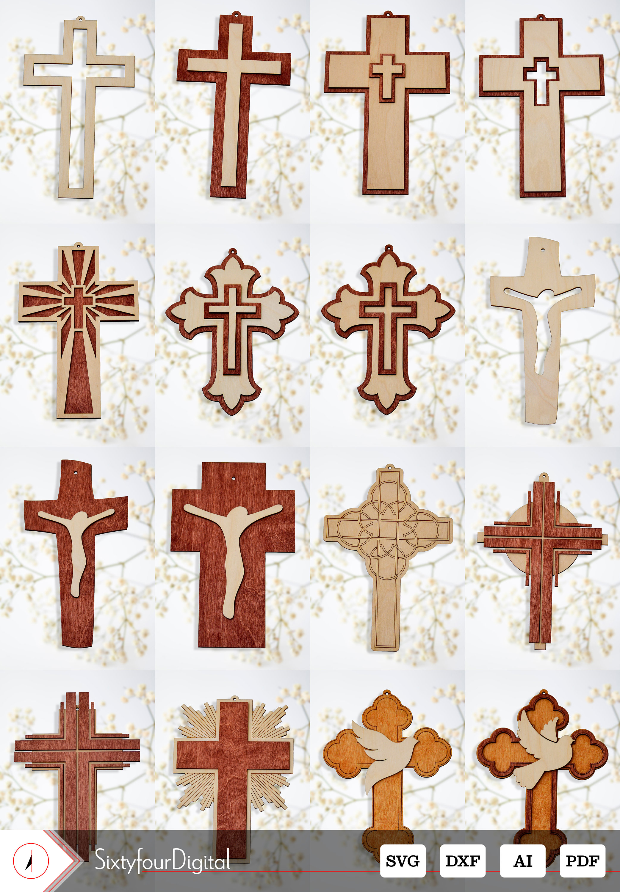 Christian Crosses - 10 Designs - Laser Cut Files - Glowforge - Cricut ...