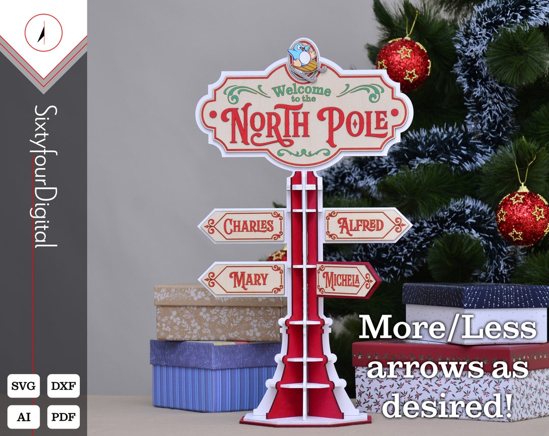 Customisable North Pole Sign With Names - Laser Cutting Files - Instant ...