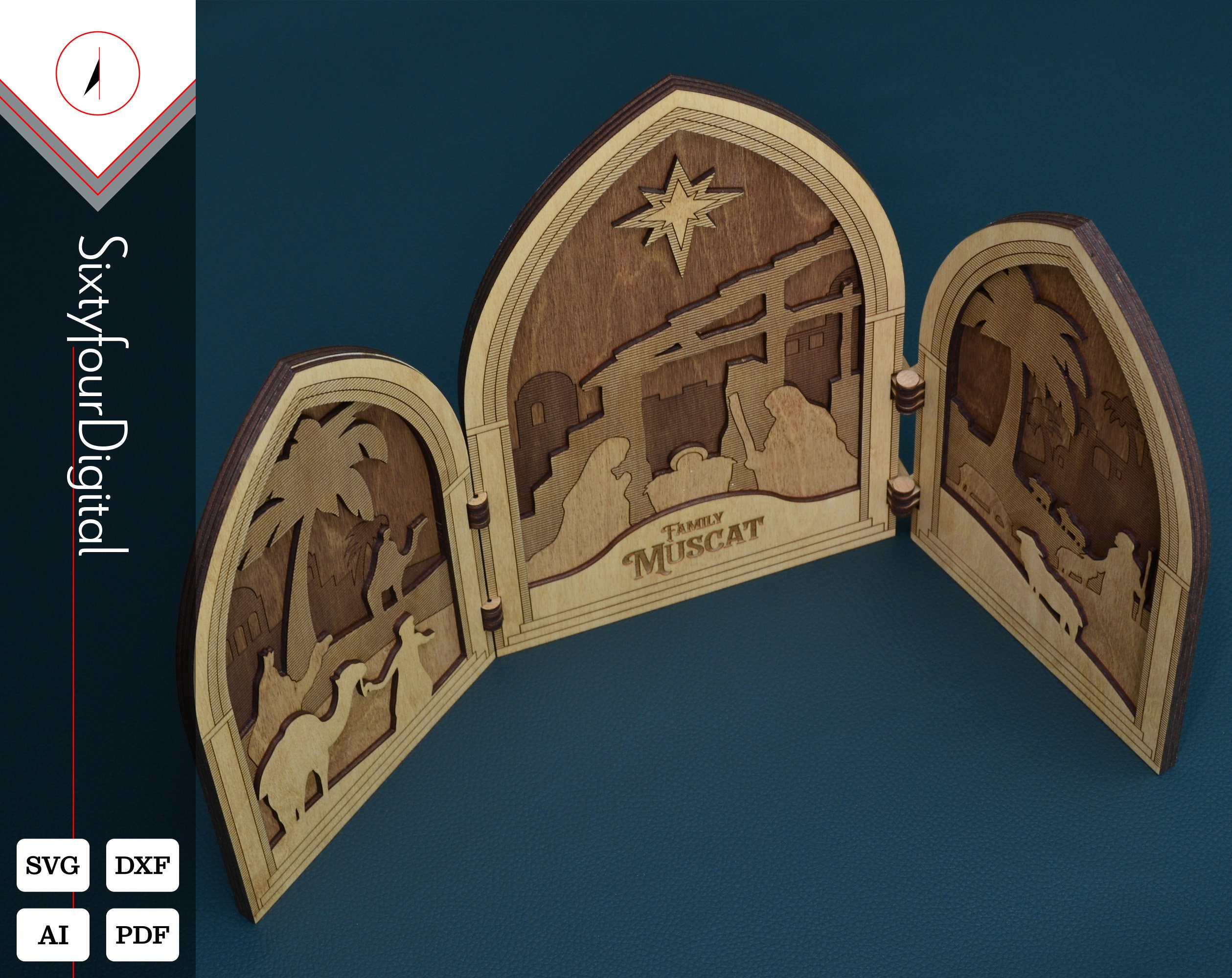 Nativity Triptych With Customisable Family Name - 3/6 Layers - Laser ...