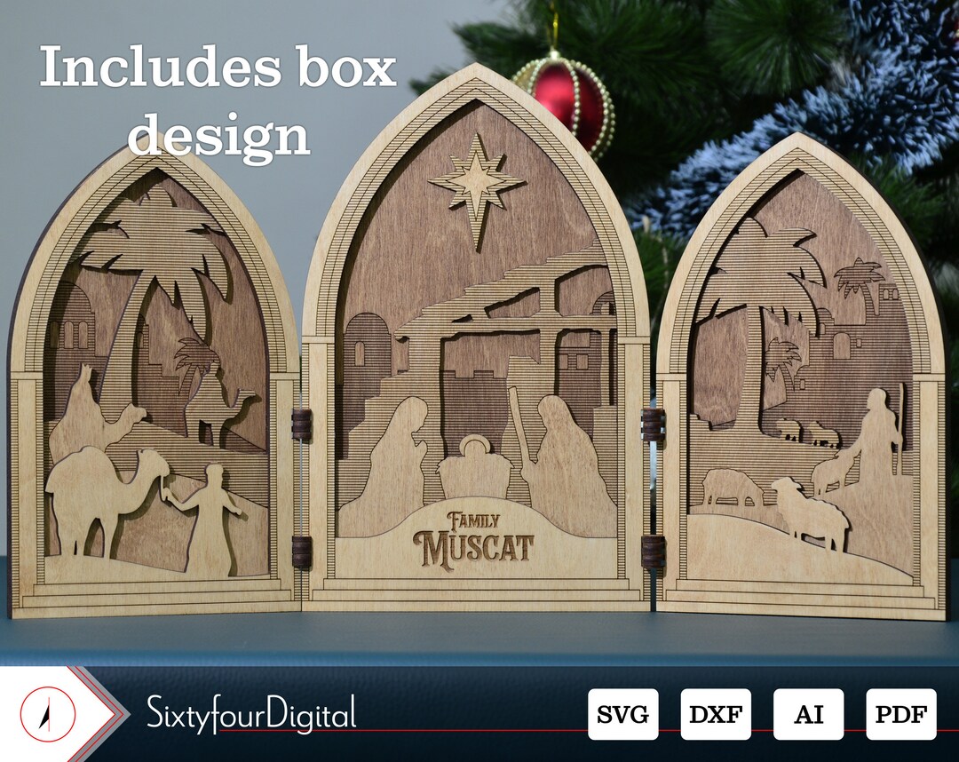 Nativity Triptych With Customisable Family Name - 3/6 Layers - Laser ...