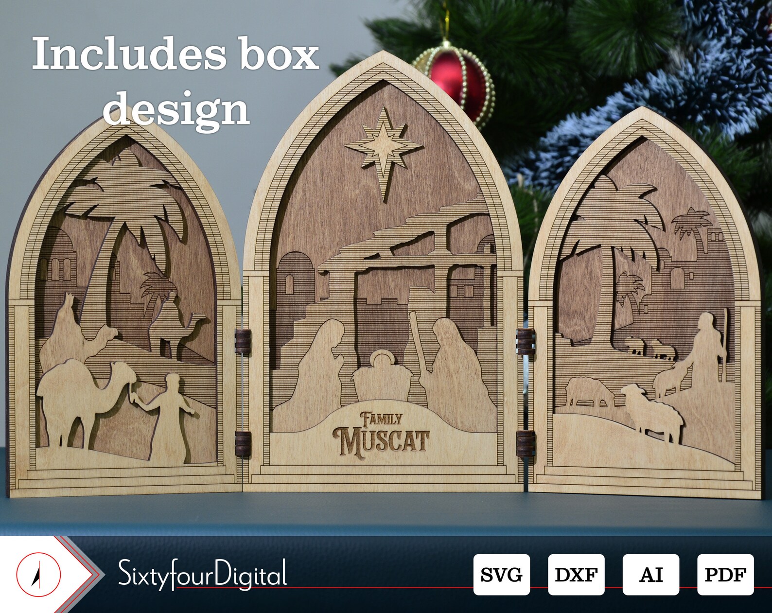Nativity Triptych With Customisable Family Name - 3/6 Layers - Laser ...