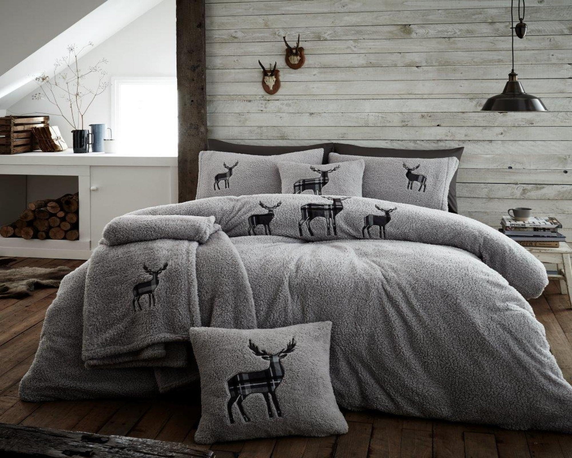 Luxury Teddy Stag DUVET COVER SET With Pillow Cases Soft & Warm Fleece ...