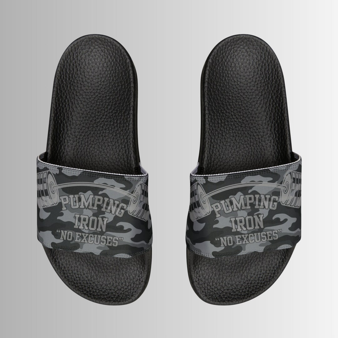 Men's Weightlifting Slides pumping Iron, No Excuses, Fitness Flip Flops ...