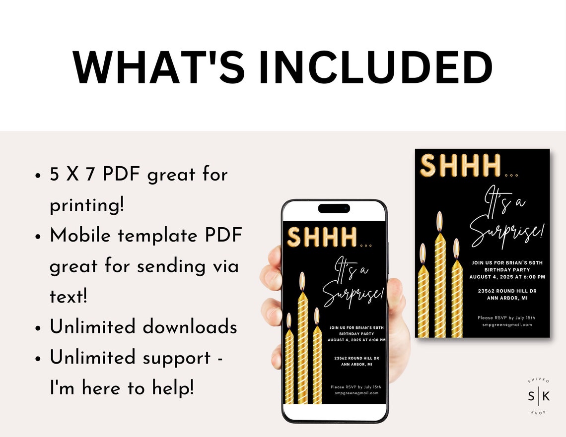 Shhh Invite, Shhh It's A Surprise Invitation, Surprise Birthday Party ...