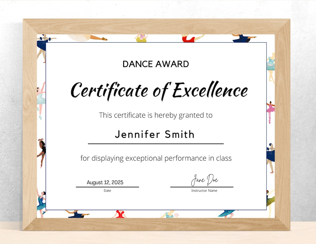 Editable Dance Award Certificate Certificate of Excellence, Edit in Canva - Etsy