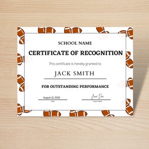 Football Award Football Certificate, Certificate of Recognition ...