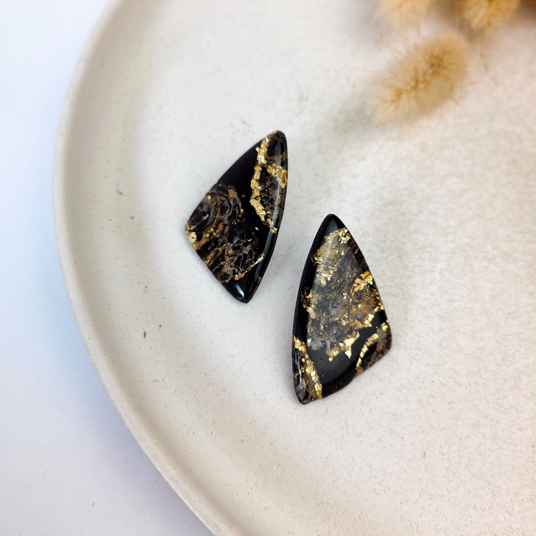 Elegant Stud Earrings lena Marble Black - Etsy