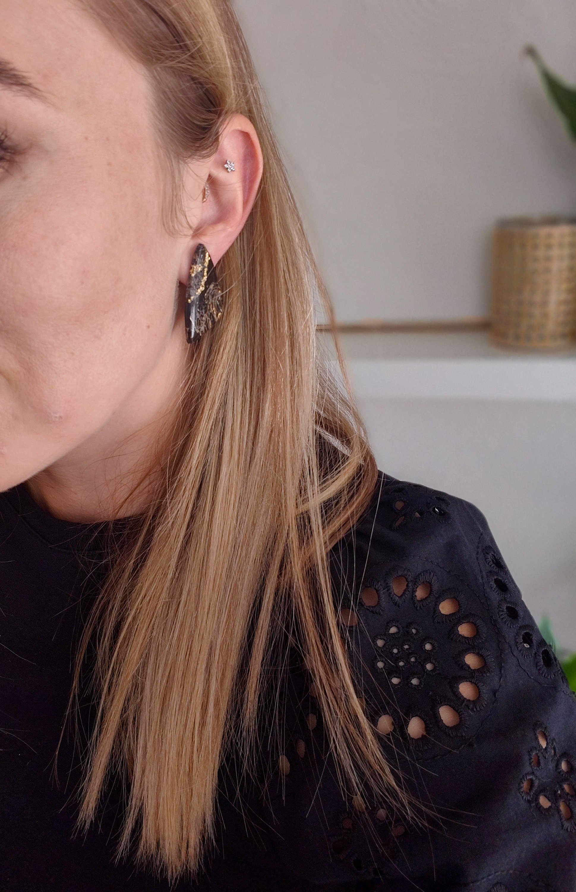 Elegant Stud Earrings lena Marble Black - Etsy