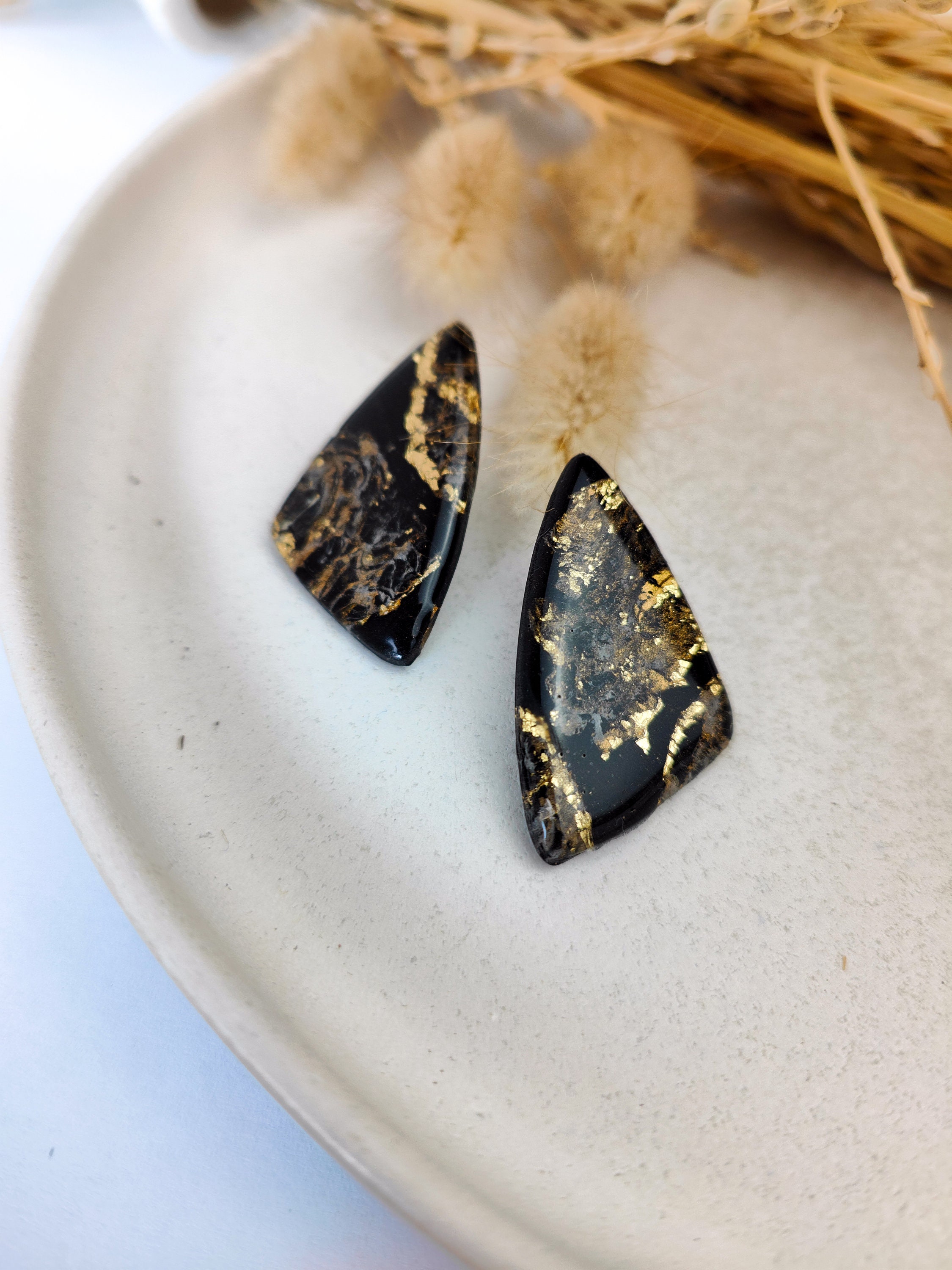 Elegant Stud Earrings lena Marble Black - Etsy