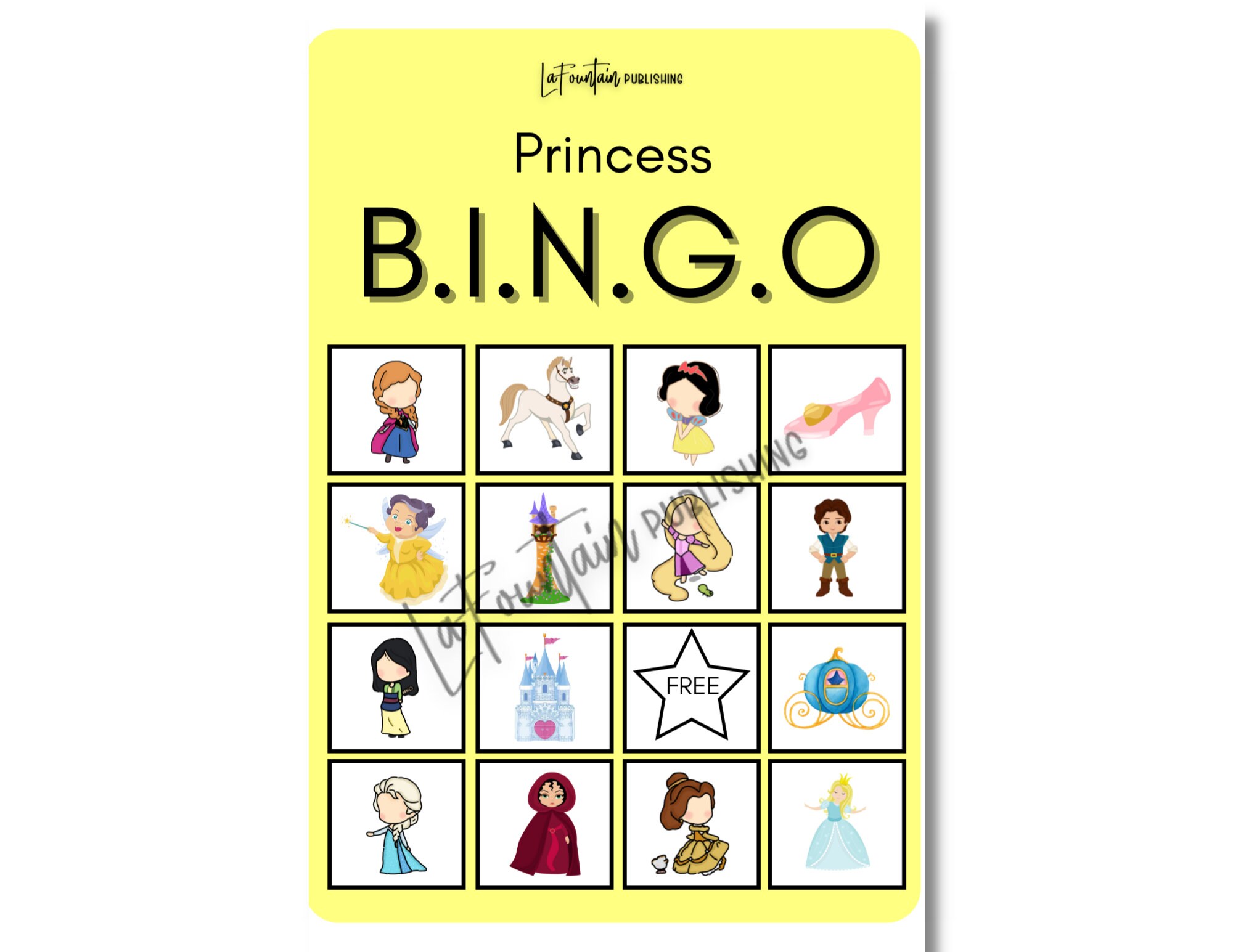 Princess Bingo, Bingo Cards, Kids Bingo Game, Baby Shower Bingo ...