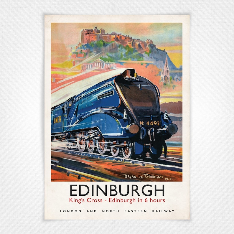 Coronation Scot Train to Edinburgh Vintage Travel Poster - Etsy