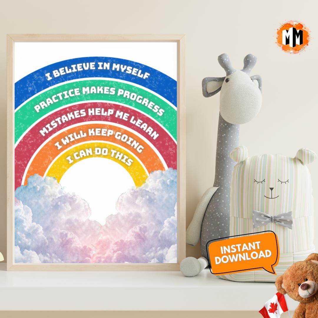 Rainbow Positive Affirmations Poster, Playroom Wall Decor for Kids ...