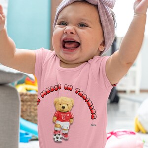 Mini Messi in Training Baby Onesie®, Teddy Bear Playing Soccer Bodysuit ...