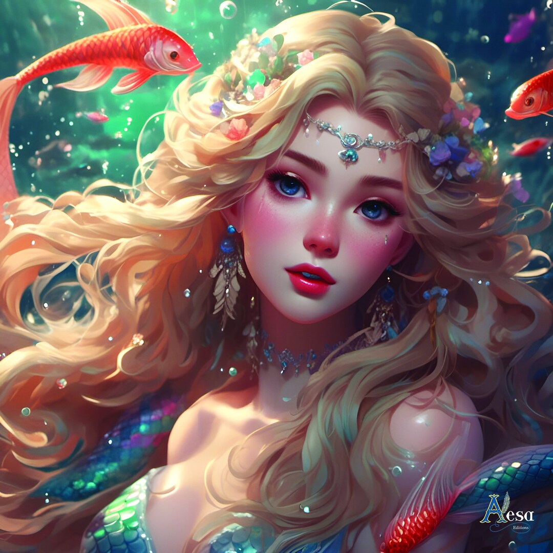 Print or PDF File, Wall Art Print, AI Artwork, "the Blonde Mermaid" - Etsy