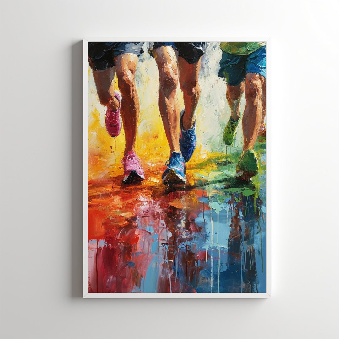 Colourful Abstract Multicolour Running Print, Marathon Wall Art Running ...