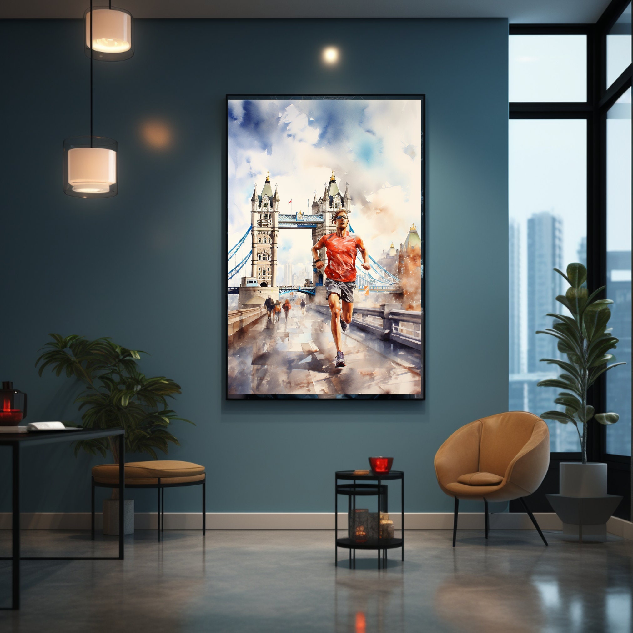 Watercolour Wall Art Modern Printable Wall Art London Marathon Running ...