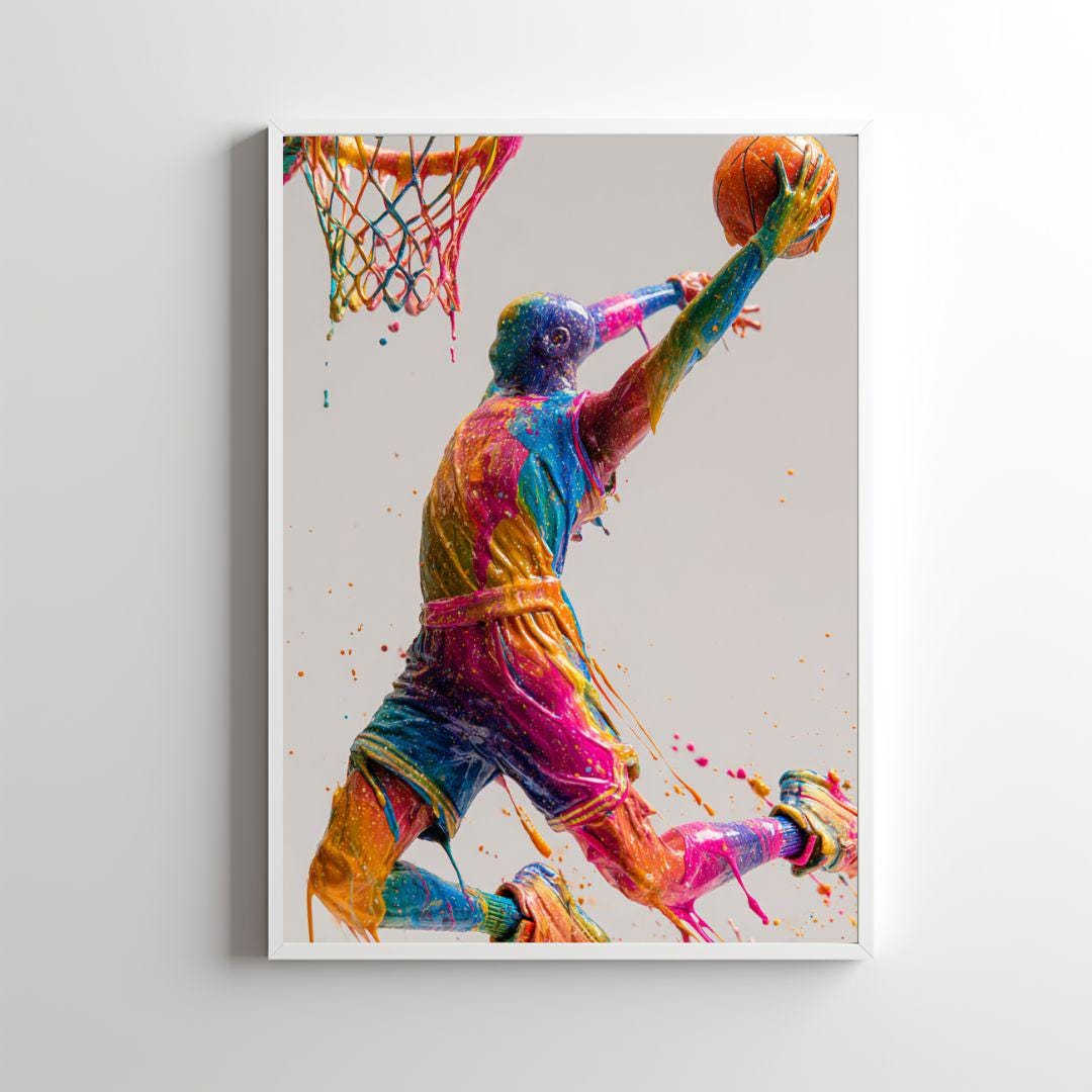 Abstract Basketball Art Print: Colorful Basketball Player (digital ...