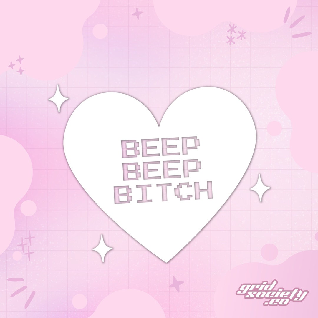 Beep Beep Heart Vinyl Decal 10cm Pixel Font, White, Pink, Black ...