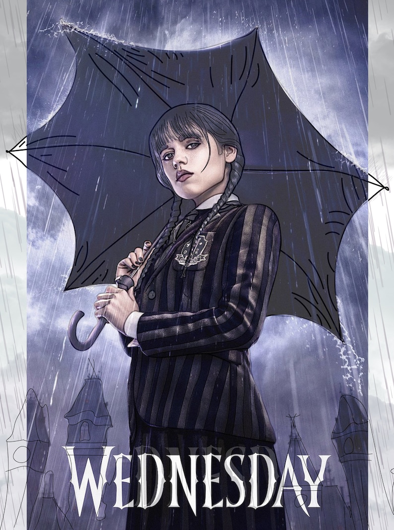 Wednesday Addams Printable Line Art, Jenna Ortega Poster, Wednesday ...