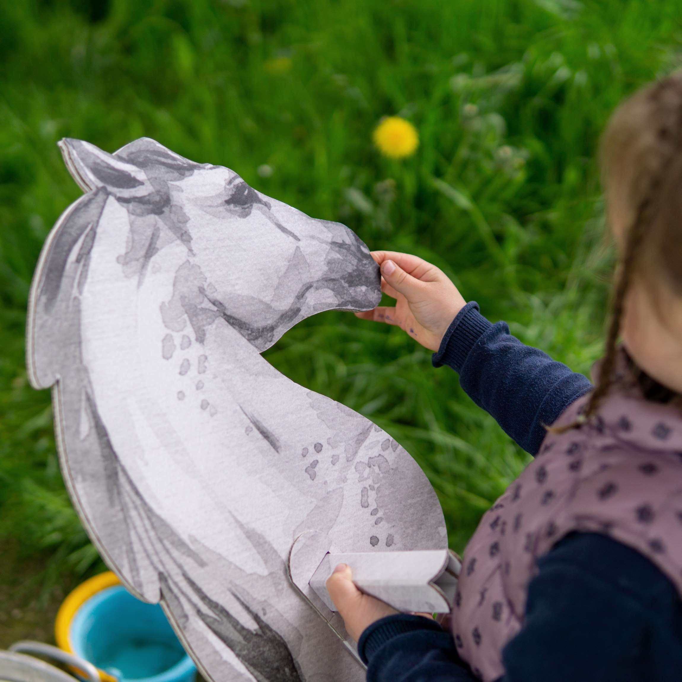 Cardboard Hobby Horse Grey Horse Cardboard Toys Colouring - Etsy