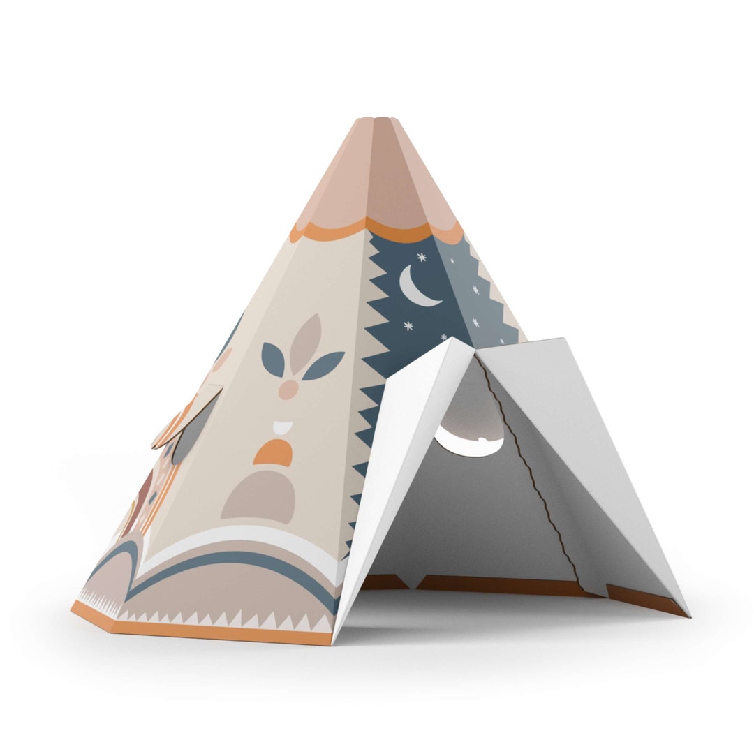 Cardboard Teepee Toy With Ethnic Pattern in Blue Toy Play Tent Children ...