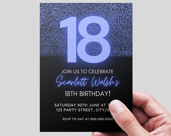 Blue 18th Birthday Invitation - Etsy