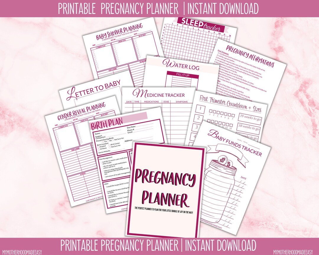 Printable Pink Pregnancy Planner | Pregnancy Diary | Journal Pregnancy ...