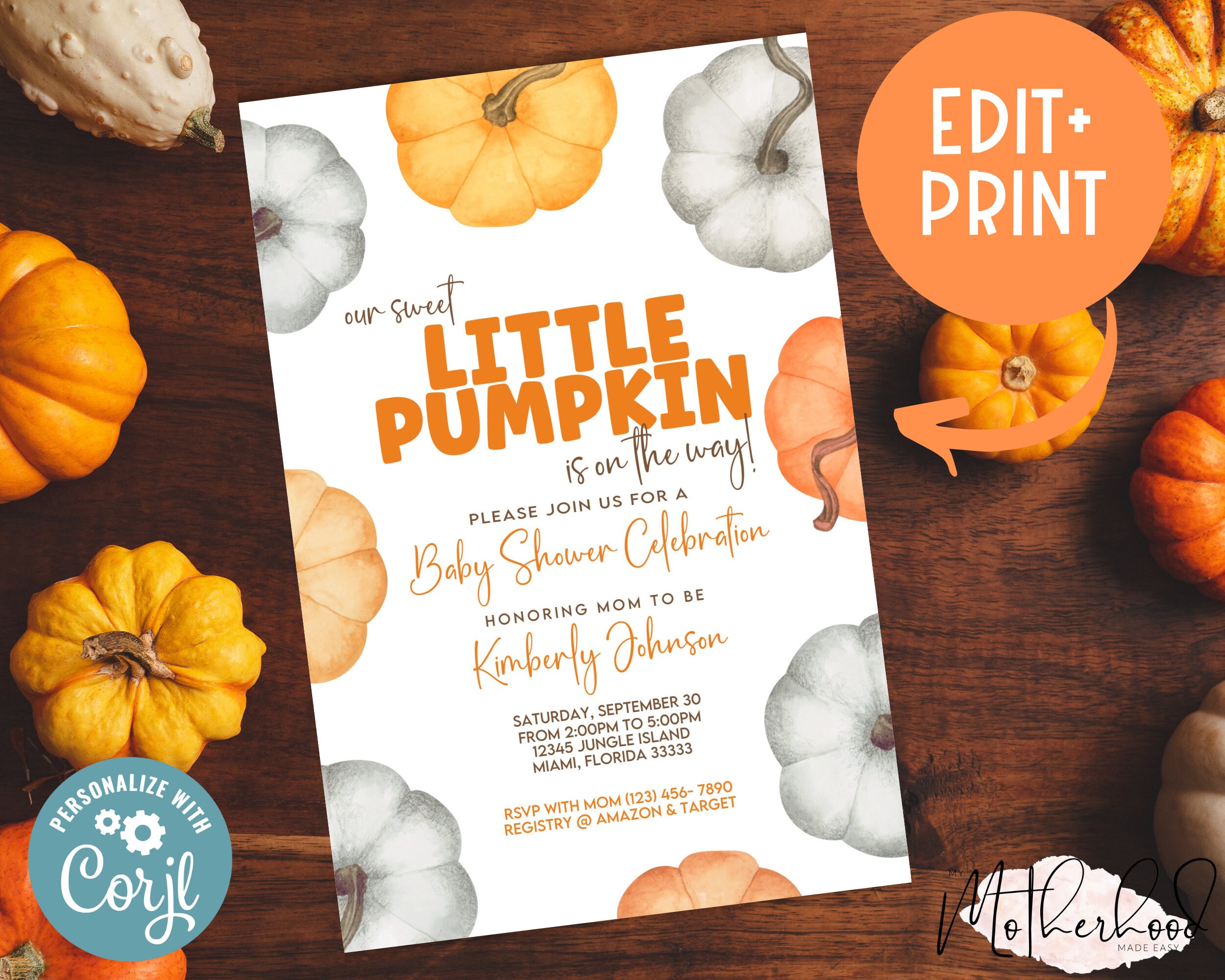 Pumpkins Baby Shower Invitation Card | Our Little Pumpkin Baby Shower ...