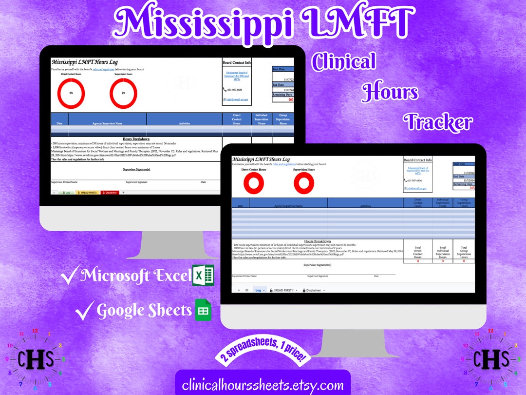 Mississippi LMFT, Clinical Hours Tracker, Supervision Log for Licensed ...