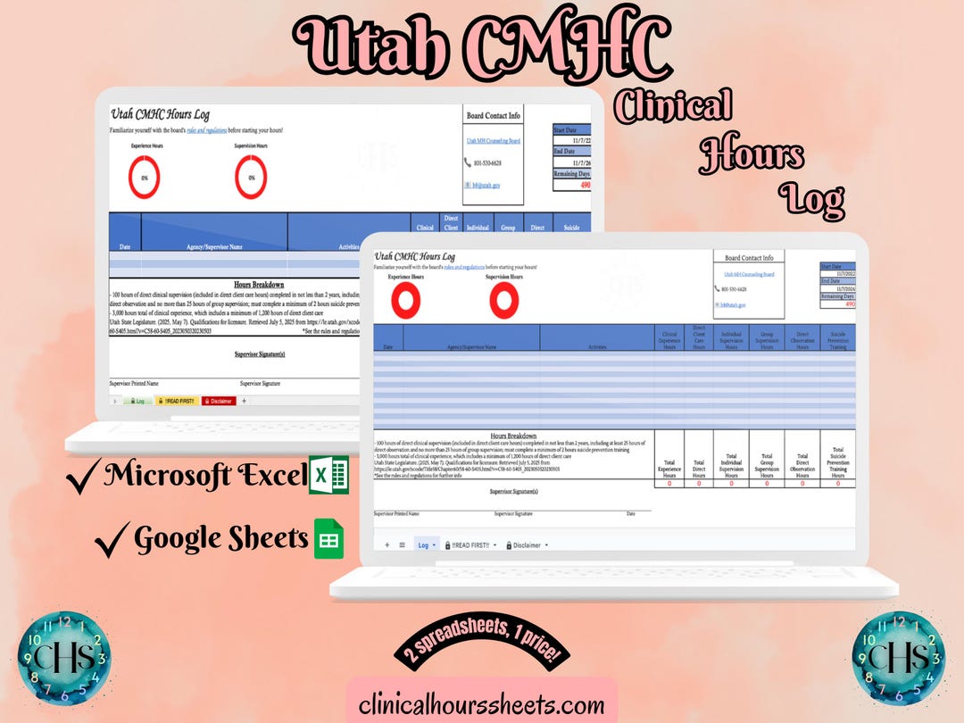 Utah CMHC, Clinical Hours Tracker, Supervision Log for Licensed ...