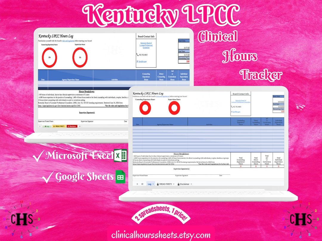 Kentucky LPCC, Clinical Hours Tracker, Supervision Log for Licensed ...
