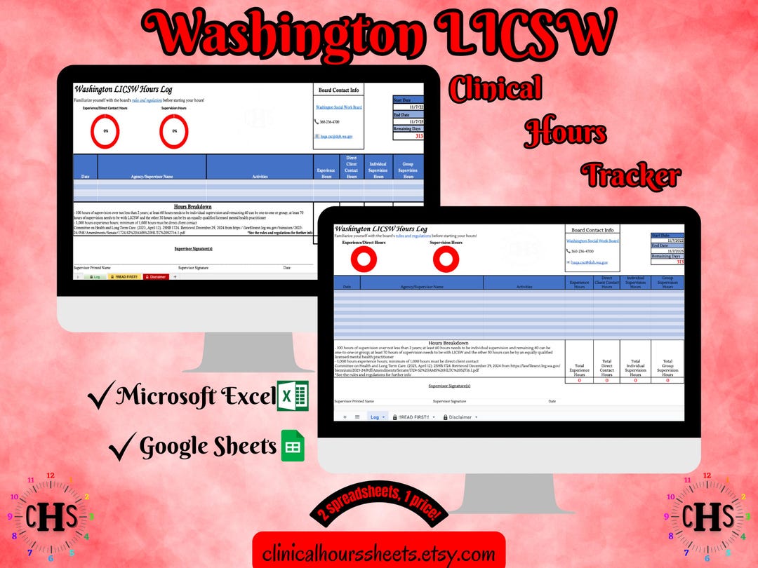 Washington LICSW, Clinical Hours Tracker, Supervision Log for Master ...