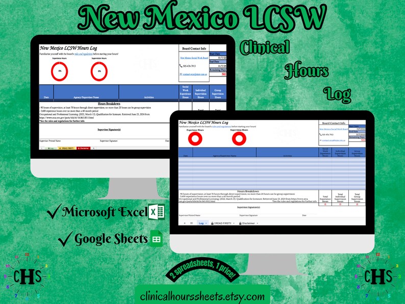 New Mexico, LCSW Hours Tracker, Clinical Supervision Log for Master ...