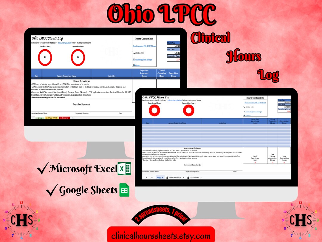 Ohio LPCC, Clinical Hours Tracker, Supervision Log for Licensed ...