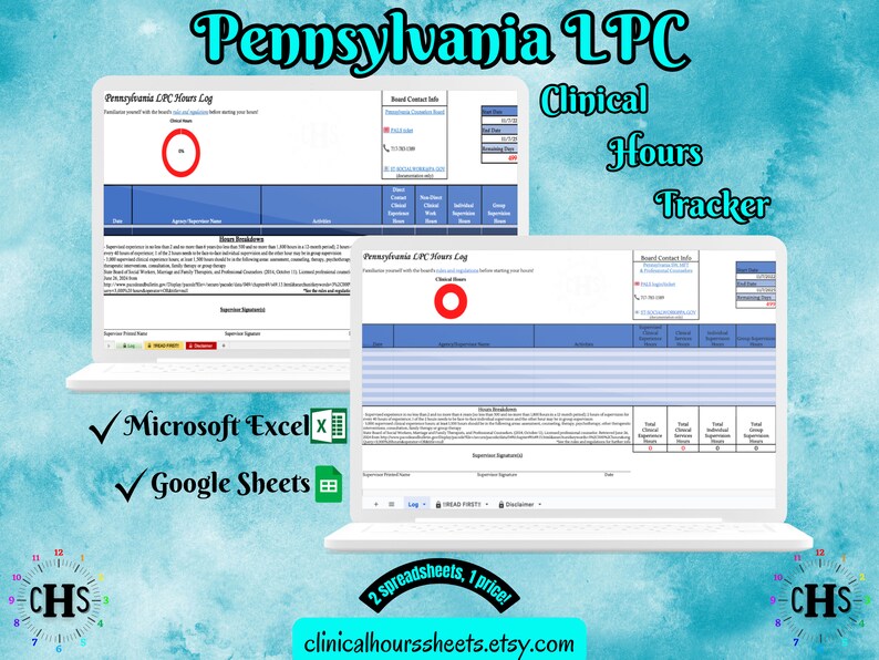 Pennsylvania LPC, Clinical Hours Tracker, Supervision Log for ...