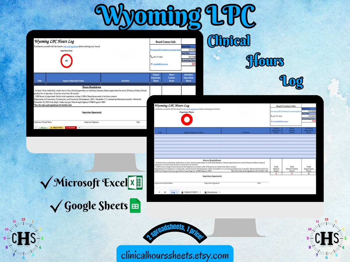 Wyoming LPC, Clinical Hours Tracker, Supervision Log for Provisional ...