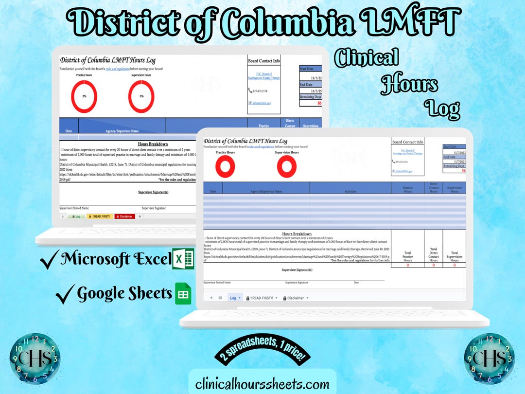 District of Columbia LMFT, Clinical Hours Tracker, Supervision Log for ...